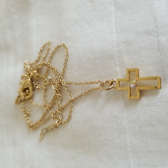 Jewelry | New Gold Cross Cut Out Rhinestone Necklace | Poshmark